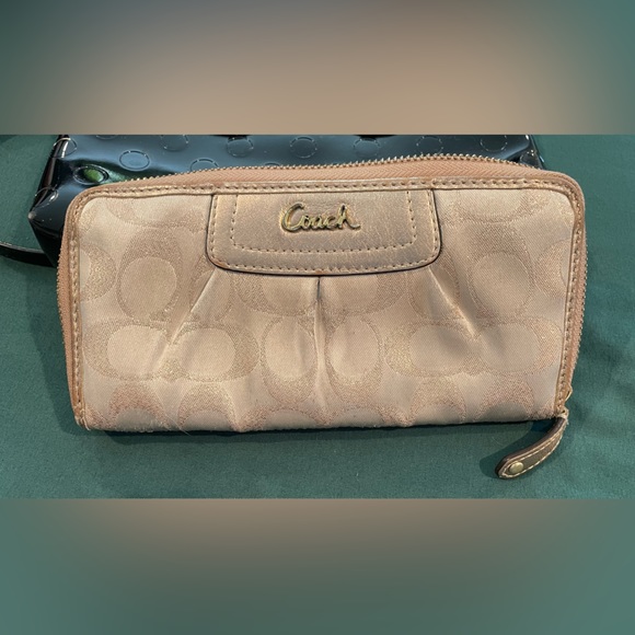 Coach | Bags | Authentic Coach Signature Wallet Zip Around Gold With ...